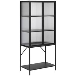 Mid.you Vitrine , Schwarz , Metall , 4 Fächer , 70x159x40 cm , Wohnzimmer, Wohnwände, Vitrinenschränke