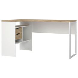 Mid.you Eckschreibtisch , Weiß, Eiche , Holzwerkstoff , Holzoptik , 2 Schubladen , rechteckig , Kufe , 76.8x81x145.1 cm , Arbeitszimmer,