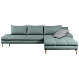 Mid.you Ecksofa , Hellblau , Textil , Erle , Uni , 5-Sitzer , seitenverkehrt montierbar, L-Form , 313x215 cm , Made in EU , Schlafen auf Sitzhöhe,