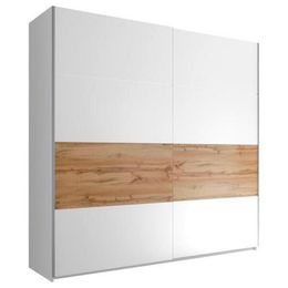 Mid.you Schwebetürenschrank , Weiß, Wildeiche , Holzwerkstoff , 2 Fächer , 215x210x60 cm , Schlafzimmer, Kleiderschränke, Schwebetürenschränke