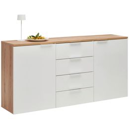 Xora Sideboard , Eiche, Weiß Hochglanz , Metall , 4 Fächer , 4 Schubladen , 180x89x43 cm , Wohnzimmer, Kommoden & Sideboards, Sideboards