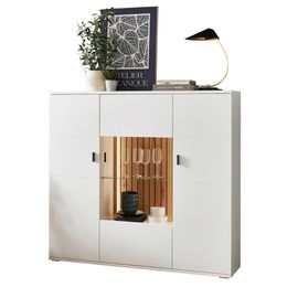 Stylife Highboard , Weiß, Eiche Artisan , Metall , 9 Fächer , 149.6x138.8x37.4 cm , Beimöbel erhältlich, stehend, Beleuchtung , Wohnzimmer, Kommoden &