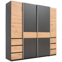 Boxxx Kleiderschrank , Graphit, Eiche Artisan , Kunststoff , 8 Fächer , 6 Schubladen , 215x211x60 cm , Kombination aus Dreh- und Schwebetüren, in