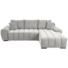 CARRYHOME Ecksofa , Hellgrau , Textil , Buche , massiv , 3-Sitzer , Füllung: Polyester , seitenverkehrt montierbar, L-Form , 275x180 cm ,