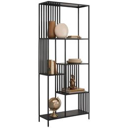 Ambia Home Regal , Schwarz , Metall , Metalloptik , 5 Fächer , 80x190x30 cm , Wohnzimmer, Regale, Bücherregale