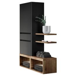 Celina Home Hochschrank Tonio , Schwarz, Eiche , Holzwerkstoff , 2 Fächer , 2 Schubladen , 100.2x156x37.6 cm , individuell planbar, Zusatzausstattung