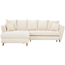 CARRYHOME Ecksofa , Creme , Textil , Eiche , massiv , 3-Sitzer , Füllung: Schaumstoff , seitenverkehrt montierbar, L-Form , 284x162 cm , Made in EU ,