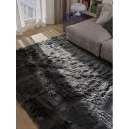 benuta Pop Waschbarer Hochflor Shaggyteppich Nanuk Anthrazit 80x150 cm - Bettvorleger f&uuml;r Schlafzimmer