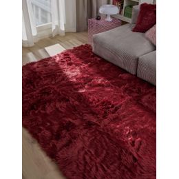 benuta Pop Waschbarer Hochflor Shaggyteppich Nanuk Bordeaux 60x120 cm - Bettvorleger für Schlafzimmer