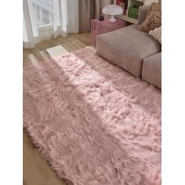 benuta Pop Waschbarer Hochflor Shaggyteppich Nanuk Pink 60x120 cm - Bettvorleger für Schlafzimmer