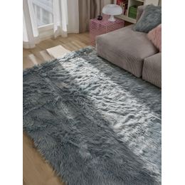 benuta Pop Waschbarer Hochflor Shaggyteppich Nanuk Blau 60x120 cm - Bettvorleger für Schlafzimmer