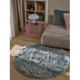 benuta Pop Waschbarer Hochflor Shaggyteppich Nanuk Blau &oslash; 80 cm rund - Bettvorleger f&uuml;r Schlafzimmer