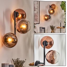 hofstein Koyoto Wandleuchte Glas 15 cm Klar, Kupferfarben, 3-flammig