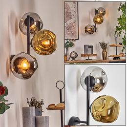 hofstein Ripoll Wandleuchte Glas 15 cm Chrom, Gold, Rauchfarben, 3-flammig
