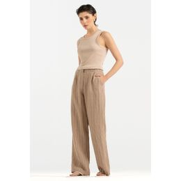 Leinenhose SENSES.THE LABEL, Damen, Gr. L, Normalgrößen, beige (natural beige, cotton weiß), Material: 100% Leinen, gestreift, casual, lässig geschnitten lang, Hosen, mit Bundfalten