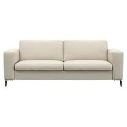 2,5-Sitzer FLEXLUX "Fiore, superbequemer Sitzkomfort durch Kaltschaum im Sitz", weiß (warm weiß), B:196cm H:85cm T:92cm, 100% Echteder, Sofas, breite Armlehnen, Füße Alu+schwarz