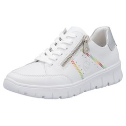 Sneaker Rieker, Damen, Gr. 41, silber (weiß, silberfarben), Leder, kontrastfarbene Details, Schuhe Sneaker, Schnürschuh, Halbschuh, Freizeitsneaker, seitlicher Reißverschluss