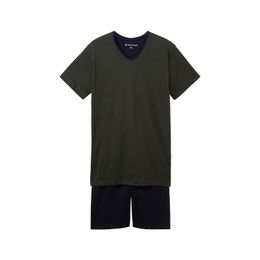 Tom Tailor Herren Pyjama Shorty, grün, Streifenmuster, Gr. 48