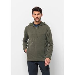 Fleecejacke Jack Wolfskin "WALDSEE HOODED JKT M", Herren, Gr. L (52), grün (island, moss), OBERSTOFF 83% POLYESTER, 9% WOLLE, 8% ELASTHAN FUTTER 100% POLYESTER, Jacken