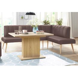 Eckbank exxpo - SOFA FASHION "Costa, moderne Rückensteppung, bequem und elegant, hoher Holzfuß", braun (schoko), B:157cm H:92cm T:245cm, Webvelour: 100% Polyester, Sitzbänke, hochwertig verarbeitet, Frei im Raum stellbar