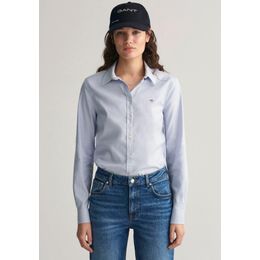 Langarmbluse Gant "New Slim Stretch Oxford Blouse", Damen, Gr. 42, blau (light blau), Obermaterial: 97% Baumwolle, 3% Elasthan, unifarben, klassisch, slim fit hüftlang, hoch geschlossener Ausschnitt, Langarm Manschette mit Knöpfen, Blusen, für bequemen Sitz u. Bewegungsfreiheit, New Slim Stretch, bügelfrei