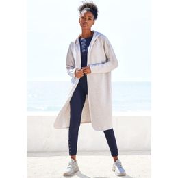 H.I.S. Kapuzensweatjacke H.I.S, Damen, Gr. 32/34, beige (hellbeige), Sweatware, Obermaterial: 55% Baumwolle, 45% Polyester. Kapuzenfutter: 60% Baumwolle, 40% Polyester, unifarben, bequem lang, Raglanärmel abgesteppt, Sweatjacken, mit lockerem Schnitt, Loungeanzug