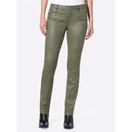 Röhrenjeans Heine, Damen, Gr. 44, Normalgrößen, grün (khaki), 98% Baumwolle, 2% Elasthan, Beschichtung:100% Polyurethan, unifarben, lang, Jeans