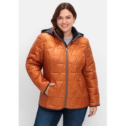 Steppjacke sheego "Große Größen", Damen, Gr. 48, braun (cognac), Obermaterial: 100% Polyester;Futter: 100% Polyester;Wattierung: 100% Polyester, unifarben, casual, figurbetont normal, Langarm, Jacken, zum Wenden, mit Kapuze und Stehkragen