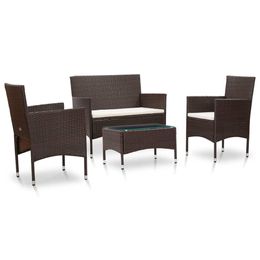 vidaXL 4-Tlg. Garten-Lounge-Set Mit Auflagen Poly Rattan Schwarz | Farbe: Braun