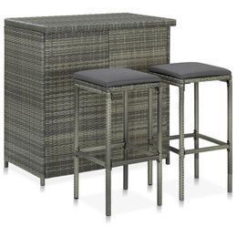 vidaXL 3-Tlg. Bar Set Poly Rattan | Farbe: Grau