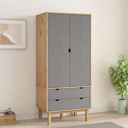 vidaXL Kleiderschrank Otta 76,5X53X172 Cm Massivholz Kiefer | Farbe: Braun und Grau