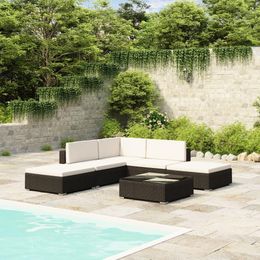 vidaXL 6-Tlg. Garten-Lounge-Set Mit Auflagen Poly Rattan Braun | Farbe: Schwarz und Weiß