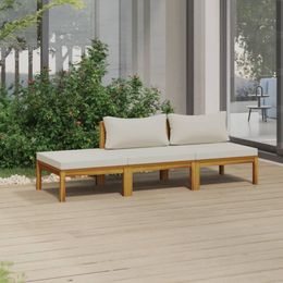 vidaXL 6-Tlg. Garten-Lounge-Set Mit Auflage Massivholz Akazie | Farbe: Creme | Modell: 2x Mittelteil + Fußstütze