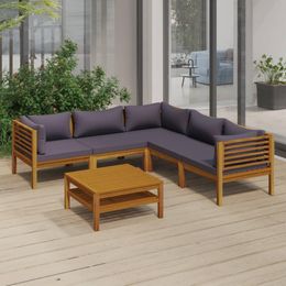 vidaXL 6-Tlg. Garten-Lounge-Set Mit Auflage Massivholz Akazie | Farbe: Dunkelgrau | Modell: 3x Eckteil + 2x Mittelteil + Tisch