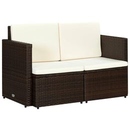 vidaXL 2-Sitzer-Gartensofa Mit Auflagen Poly Rattan | Farbe: Braun