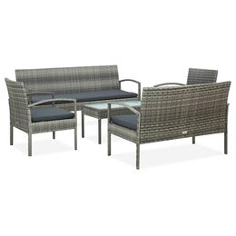 vidaXL 5-Tlg. Garten-Lounge-Set Mit Auflagen Poly Rattan | Farbe: Grau