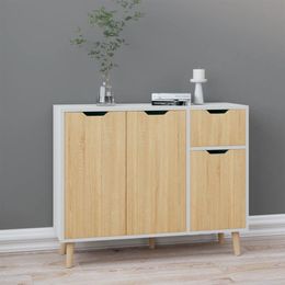 vidaXL Sideboard 90X30X72 Cm Holzwerkstoff | Farbe: Weiß und Sonoma-Eiche