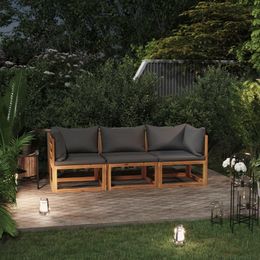 vidaXL 4-Tlg. Garten-Lounge-Set Mit Auflagen Massivholz Akazie | Farbe: Dunkelgrau | Modell: 2x Eckteil + Mittelteil