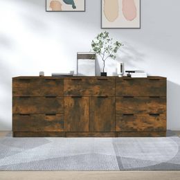 vidaXL 3-Tlg. Sideboard Holzwerkstoff | Farbe: Räuchereiche
