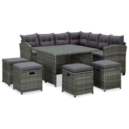 vidaXL 6-Tlg. Garten-Lounge-Set Mit Auflagen Poly Rattan | Farbe: Grau