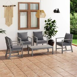 vidaXL 5-Tlg. Garten-Lounge-Set Mit Auflagen Massivholz Akazie | Farbe: Grau | Modell: 4x Sessel + Tisch