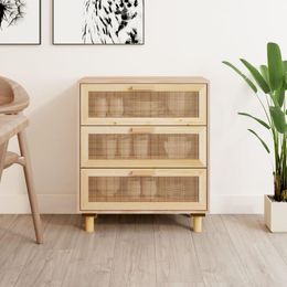 vidaXL Sideboard 60X30X70 Cm Massivholz Kiefer Und Natur-Rattan | Farbe: Braun