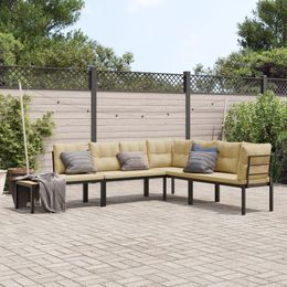 vidaXL Gartenbank-Set 4-Tlg. Schwarz Pulverbeschichteter Stahl | Farbe: Taupe | Modell: Ohne Tisch