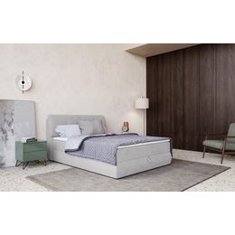 Boxbett COTTA "Cooper", grau (argent), B:145cm L:213cm, 100% POLYESTER (PES), Komplettbetten, inkl. Topper, Bettkasten und verstellbarem Kopfteil