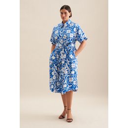 Sommerkleid Seidensticker "Schwarze Rose", Damen, Gr. 3XL (46), Normalgrößen, blau (mittelblau), 100% Baumwolle, bedruckt, regular fit, Kurzarm, Kleider, Kurzarm Kragen Druck