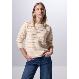 Strickpullover STREET ONE STUDIO, Damen, Gr. 34, weiß (lucid weiß), Stoff, 42% Polyacryl, 31% Polyester, 27% Baumwolle, gemustert, casual, normal normal, Rundhals, Langarm Bündchen, Pullover, aus softem Materialmix