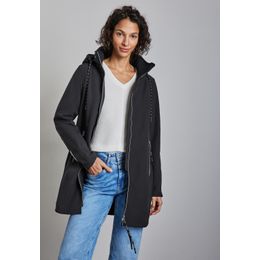 Kurzjacke Street One, Damen, Gr. 34, blau (gravity blau), Stoff, Obermaterial: 100% Polyester; Futter: 100% Polyester, unifarben, casual, normal Po-bedeckend, ohne Ausschnitt, Langarm Bündchen, Jacken, wasserabweisend