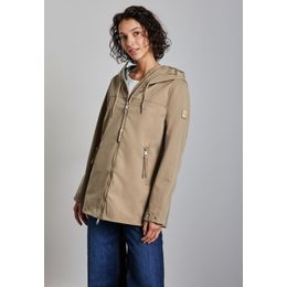 Kurzjacke Street One, Damen, Gr. 34, beige (desert beige), Web, 68% Baumwolle, 32% Nylon, unifarben, casual, normal normal, ohne Ausschnitt, Langarm Bündchen, Jacken, mit Kapuze mit Tunnelzugband