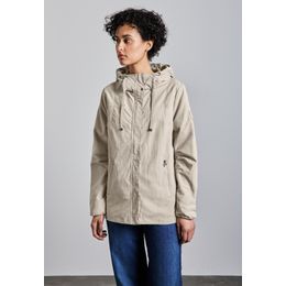 Kurzjacke Street One, Damen, Gr. 34, beige (pearly sand), Stoff, Obermaterial: 60% Polyester, 40% Nylon; Futter: 100% Polyester, unifarben, casual, gerade normal, ohne Ausschnitt, Langarm Bündchen, Jacken, mit Kapuze mit Tunnelzugband