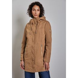 Kurzjacke Street One, Damen, Gr. 34, braun (creamy braun), Stoff, Obermaterial: 60% Polyester, 40% Nylon; Futter: 100% Polyester, unifarben, casual, gerade normal, ohne Ausschnitt, Langarm Bündchen, Jacken, mit Kapuze